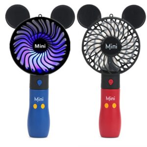 cute personal mini fan, handheld & portable usb rechargeable fan with beautiful led light, 3 adjustable speeds, portable holder, for indoor or outdoor activities, cute mouse