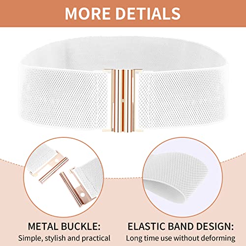 Cobee Women Elastic Wide Belt,Waist Belt with Flat Buckle(White)