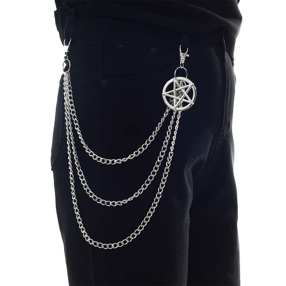 Punk Pants Chain, Pentagram Keychains for Men Women Jean Trouser Biker Chains Jewelry Gothic Rock Emo Accessories