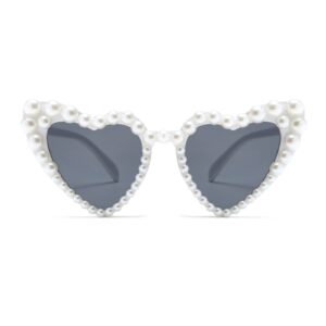 long keeper love pearl sunglasses for women luxury vintage heart sun glasses party festival cat eye bling sunglasses uv400 (white)