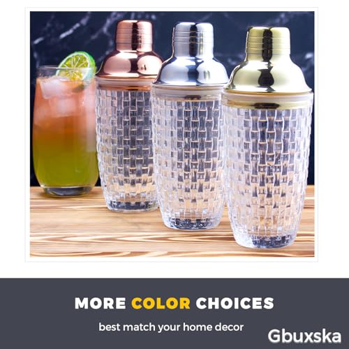 Gbuxska Glass Cocktail Shaker Set - Glass Shaker for Cocktails, Drink Shakers Cocktail and Cocktail Shakers, Glass Shaker Set for Bars, Whiskey, Cocktails (Gold, 13 oz)