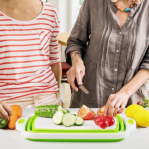 2 Pack Collapsible Cutting Board, Foldable Dish Tub with Draining Hole, Portable Chopping Board with Colander, 3 in 1 Multifunction Camping Sink for Washing Dish, Bowl, Vegetables and Fruit