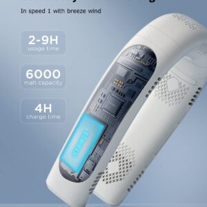 ICEBIRDS Portable Air Conditioner Neck Fan Semiconductor Cooling Bladeless Fan ，6000mAh Rechargeable Battery Operated Hanging Personal Fan, 3 Speeds, Leafless Fan for Outdoor Indoor