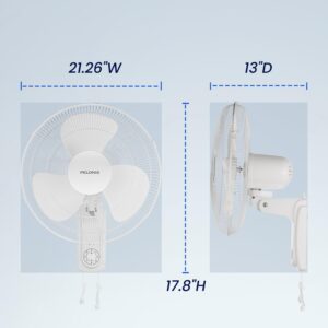 PELONIS 16’’ Wall Mount Fan with 3 Speed Settings Oscillating Household Wall Mounted Fan with Adjustable Tilt High Velocity for Garage Patios Bedroom, 2 Packs White