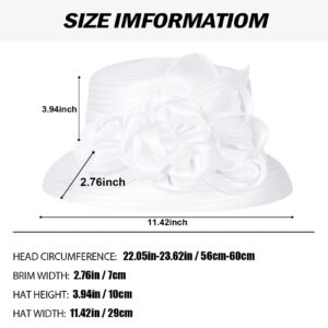 Derby Hat for Women Church Tea Party Kentucky Wedding Cloche Bowler Bucket Hats(White)