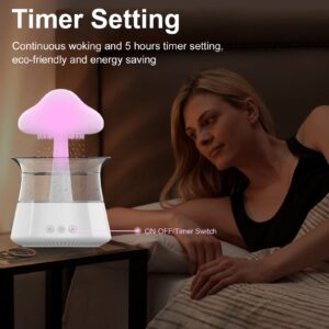 Cloud Rain Humidifier for Bedroom & Large Room Water Drip Humidifier with Remote Waterfall Lamp Mushroom Humidifier Rain Sounds White Noise Humidifier Air Humidifiers for Bedroom Desk (White)