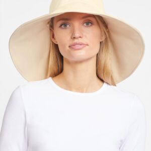 Solbari Ultra Wide Brim Sun Hat UPF50+ Packable UV Sun Protection Hats with Full Coverage Brim, Vanilla/Beige, Small-Medium