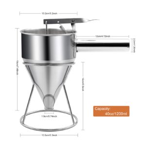 40oz Pancake Batter Dispenser, Stainless Steel Funnel Cake Dispenser with Stand Heavy Duty Baking Tool for Cupcake Waffles Cakes, Caliber: 0.31"/0.47"/0.55"/0.67"