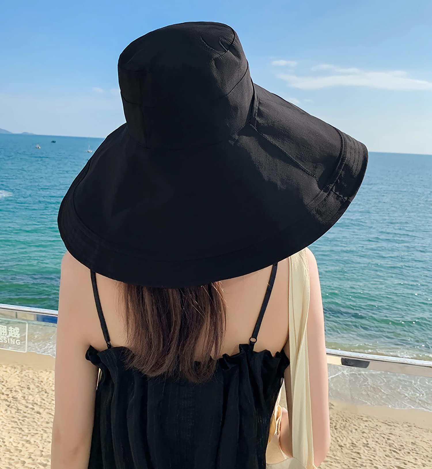 HUAMULAN 7" Wide Brim Women Summer Sun Floppy Hat Beach Bucket Fishing Hats Reversible Foldable Travel UV Protection