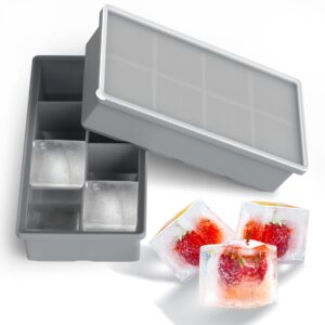 rasupro large silicone ice cube tray molds with lid, 2-pack easy-release ice cube trays for freezer, stackable whiskey ice cube mold maker, square large ice cubes for cocktails bourbon & drinks