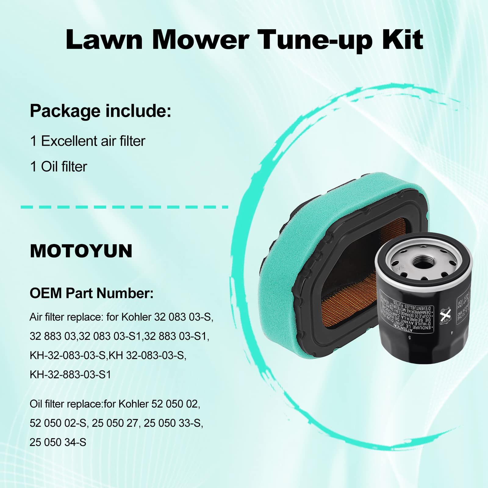 MOTOYUN 32 083 03-S Air Filter ， 52 050 02 Oil Filter Tune Up for Kohler SV840 SV820 SV810 SV740 SV735 SV730 SV720 SV715 Engine Twin Cylinder 20HP-27HP Cub Cadet LT1050 John Deere Lawn Mower