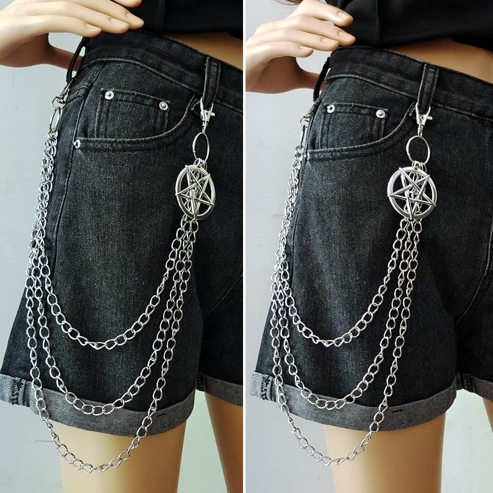 Punk Pants Chain, Pentagram Keychains for Men Women Jean Trouser Biker Chains Jewelry Gothic Rock Emo Accessories