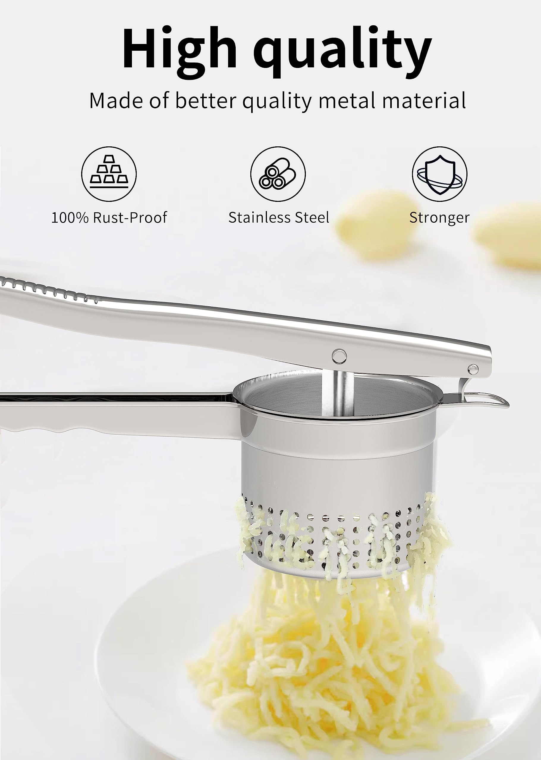 GloTika Large 15oz Potato Ricer Masher, Heavy Duty Stainless Steel Potato Masher with Ergonomic Handle, Masher and Ricer Kitchen Tool for Mashed Potatoes, Noodle Maker