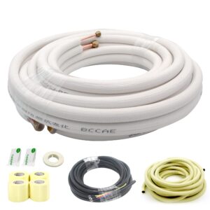 taderuily 33 ft mini split line set,air conditioning copper tubing pipe extension,1/4" & 3/8" 3/8" pe thickened for ac and heating equipment insulated with nuts. (1/4+3/8)