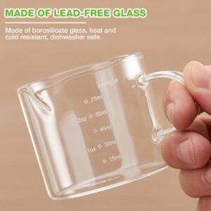 Mfacoy 2 Pack Measuring Cups, 75ML Espresso Cups with Handle, Espresso Shot Glasses with V-Shaped Mouth, Clear Accessories, Milk Frothing Pitcher