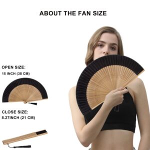 Amajiji 8.27"(21cm) Hand Held Bamboo Silk Folding Fan Hand Fan,Chinese/Japanese Charming Elegant Vintage Retro Style,Women Ladys Girls Best Gifts (Sexy Bamboo)