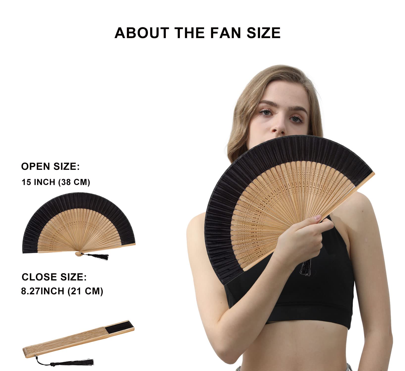 Amajiji 8.27"(21cm) Hand Held Bamboo Silk Folding Fan Hand Fan,Chinese/Japanese Charming Elegant Vintage Retro Style,Women Ladys Girls Best Gifts (Sexy Bamboo)