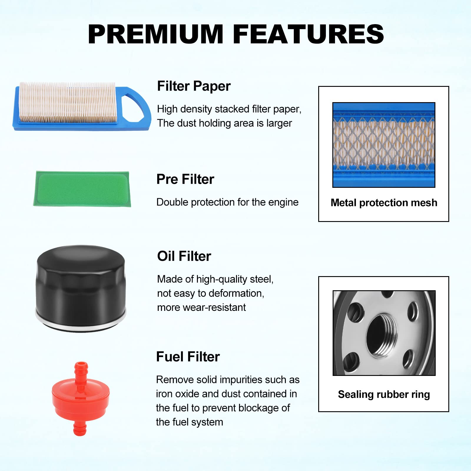 MOTOYUN 697153 794422 Air Filter 492932 696854 Oil filter 493629 Fuel Filter Lawn Mower Tune up Kit Compatible with LA115 LA105 LA110 LA100 L100 L105 L107 L108 Lawn Mower 31P977 31B707 engine