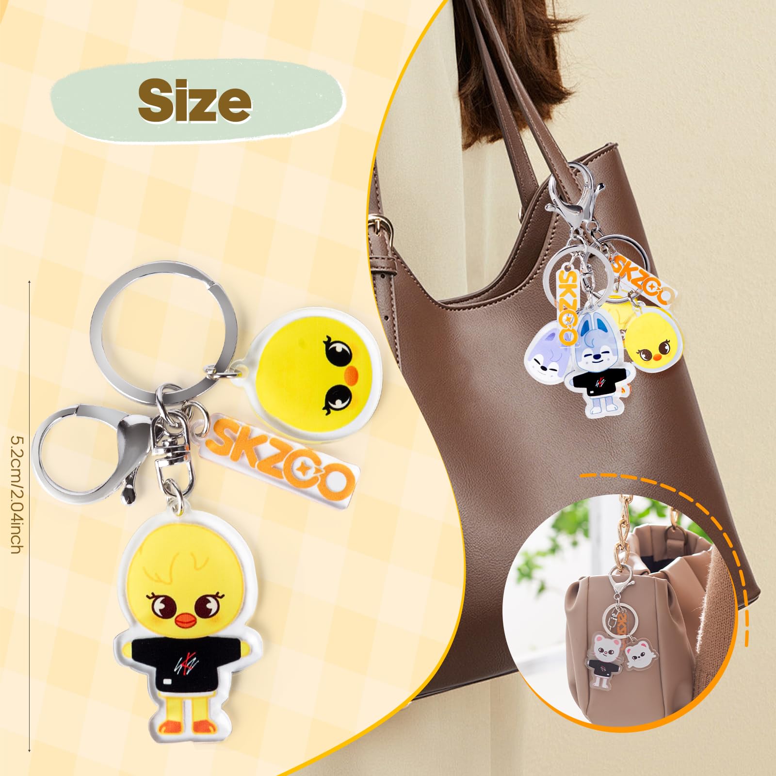 Feenmai Cartoon Keychain for Kids, Stray Kids Keychain Cute Animal Pendant, Acrylic Double Sided Pattern SKZ Backpack Pendant