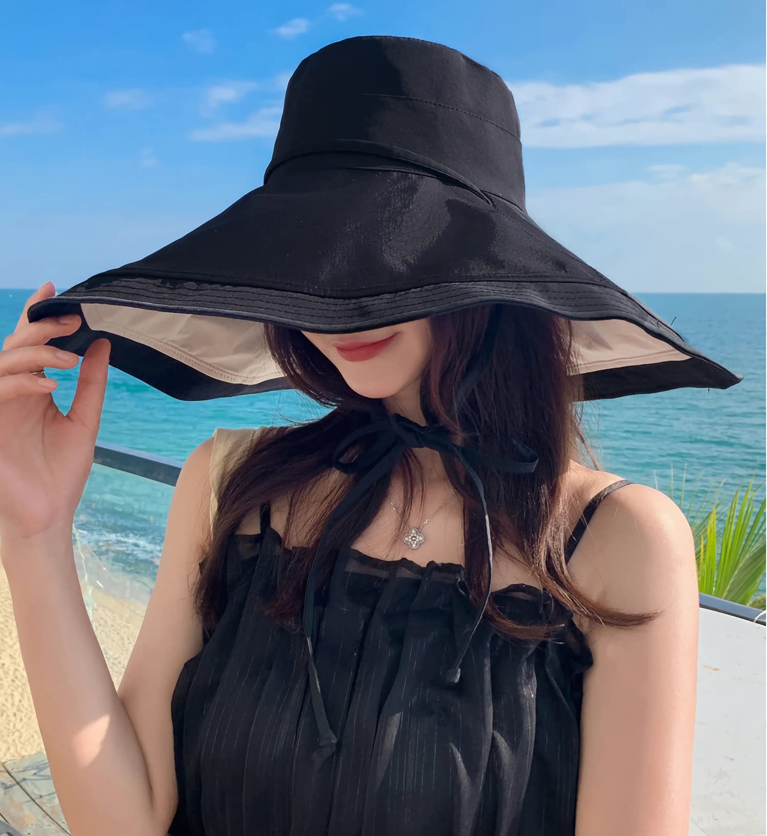 HUAMULAN 7" Wide Brim Women Summer Sun Floppy Hat Beach Bucket Fishing Hats Reversible Foldable Travel UV Protection