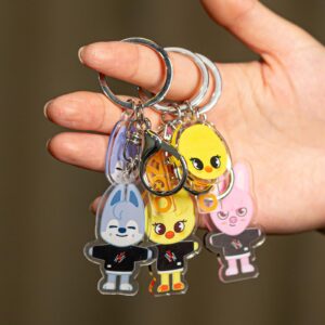 Feenmai Cartoon Keychain for Kids, Stray Kids Keychain Cute Animal Pendant, Acrylic Double Sided Pattern SKZ Backpack Pendant