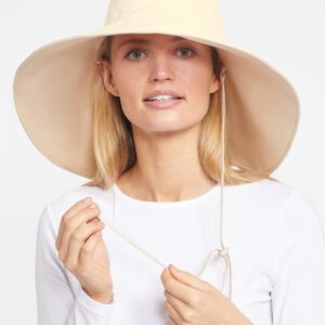 Solbari Ultra Wide Brim Sun Hat UPF50+ Packable UV Sun Protection Hats with Full Coverage Brim, Vanilla/Beige, Small-Medium