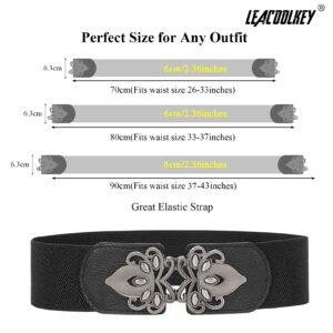 LEACOOLKEY 4 Pack Women Wide Elastic Waist Belt for Dress Vintage Stretch Cinch Belt Retro Buckle