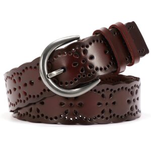 xzqtive women plus size leather belt for jeans dresses pants hollow flower waist belts with solid pin buckle