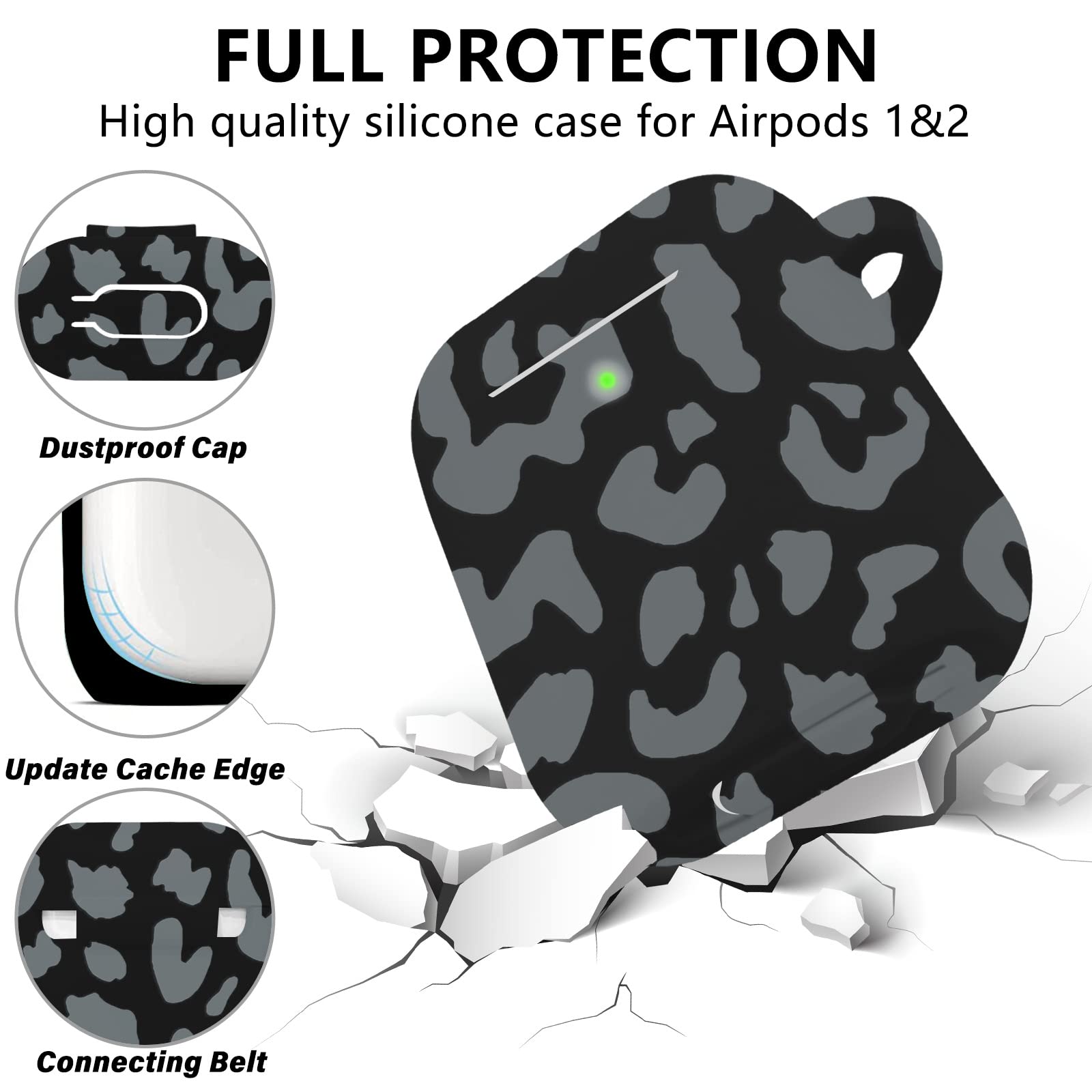 Case for Airpods,AIIEKZ Cute Airpod 1&2 Cover for Girls Women,Soft Silicone Protective Case with Beaded Bracelet Keychain (Black Leopard)