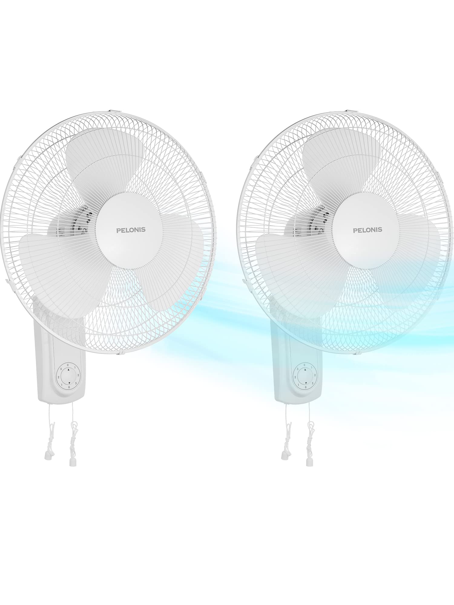 PELONIS 16’’ Wall Mount Fan with 3 Speed Settings Oscillating Household Wall Mounted Fan with Adjustable Tilt High Velocity for Garage Patios Bedroom, 2 Packs White