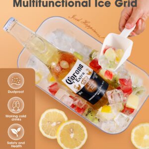 Ice Cube Trays with LId and Bin, Easy Release Ice Trays for Freezer, 2 Pack Ice Cube Molds, 64 Pcs Ice Cube Tray, Large Capacity Ice Tray Holder, Includes Ice Tong, Ice Spoon, for Whiskey, Cocktail.