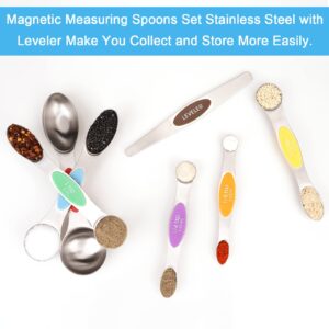 Aovchei 7 PCS Magnetic Measuring Spoons Set, Dual Sided, Stainless Steel Small Tablespoon, Teaspoons, Fits in Spice Jars, for Dry and Liquid, MultiColor