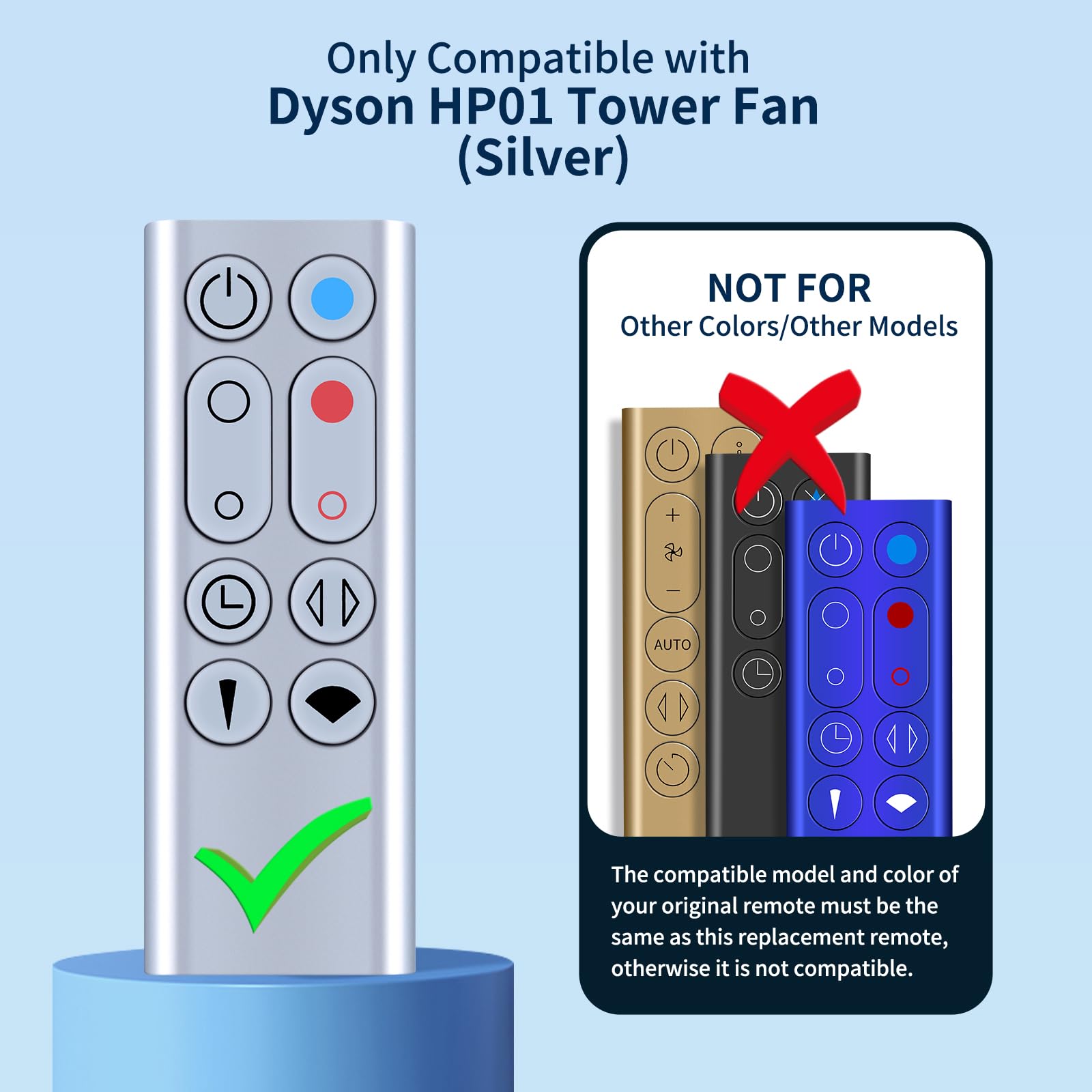 Replacement Dyson Remote Control HP01 Compatible for Dyson Heat + Cool Fan Heater Tower (Part Number: 967197-13)