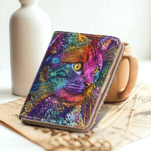 APHISON Womens Wallet, Slim Small Wallet for Women RFID Wallet Women Cartoon Microfiber Leather with ID Credit Card Holder Zipper Coin Pocket Bifold Compact Wallet Cat