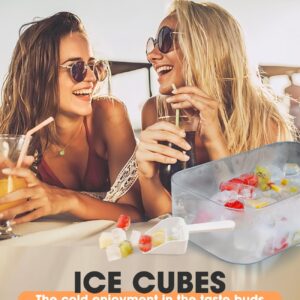 Ice Cube Trays with LId and Bin, Easy Release Ice Trays for Freezer, 2 Pack Ice Cube Molds, 64 Pcs Ice Cube Tray, Large Capacity Ice Tray Holder, Includes Ice Tong, Ice Spoon, for Whiskey, Cocktail.