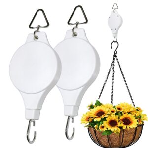 adjustable plant pulley hanger-2 pack, plant pulley retractable hanger, pully hook for hanging garden basket pots, bird feeder pulley hanger for hanging plants outdoor heavy duty