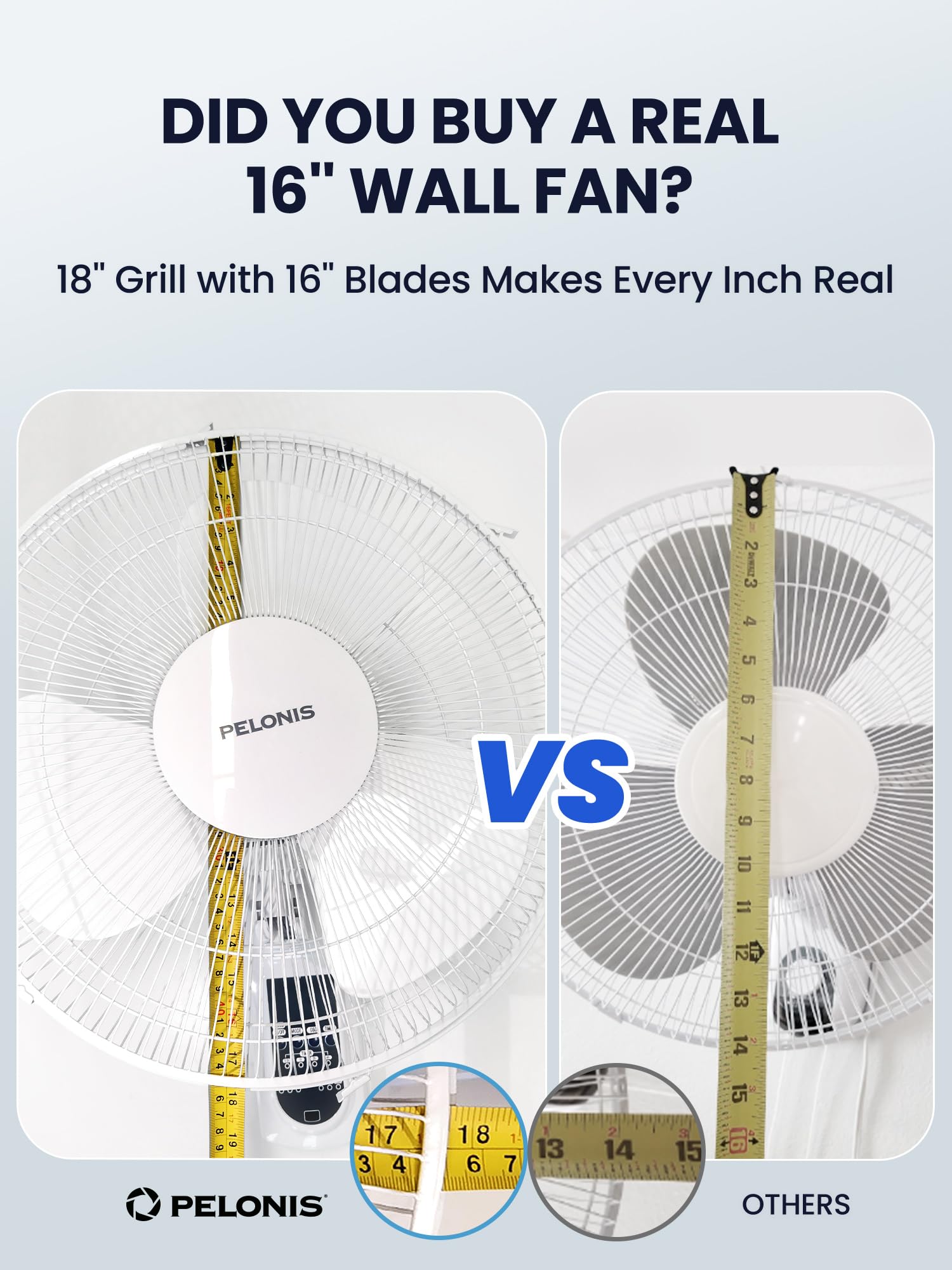 PELONIS 16’’ Wall Mount Fan with 3 Speed Settings Oscillating Household Wall Mounted Fan with Adjustable Tilt High Velocity for Garage Patios Bedroom, 2 Packs White