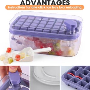 Ice Cube Trays with LId and Bin, Easy Release Ice Trays for Freezer, 2 Pack Ice Cube Molds, 64 Pcs Ice Cube Tray, Large Capacity Ice Tray Holder, Includes Ice Tong, Ice Spoon, for Whiskey, Cocktail.