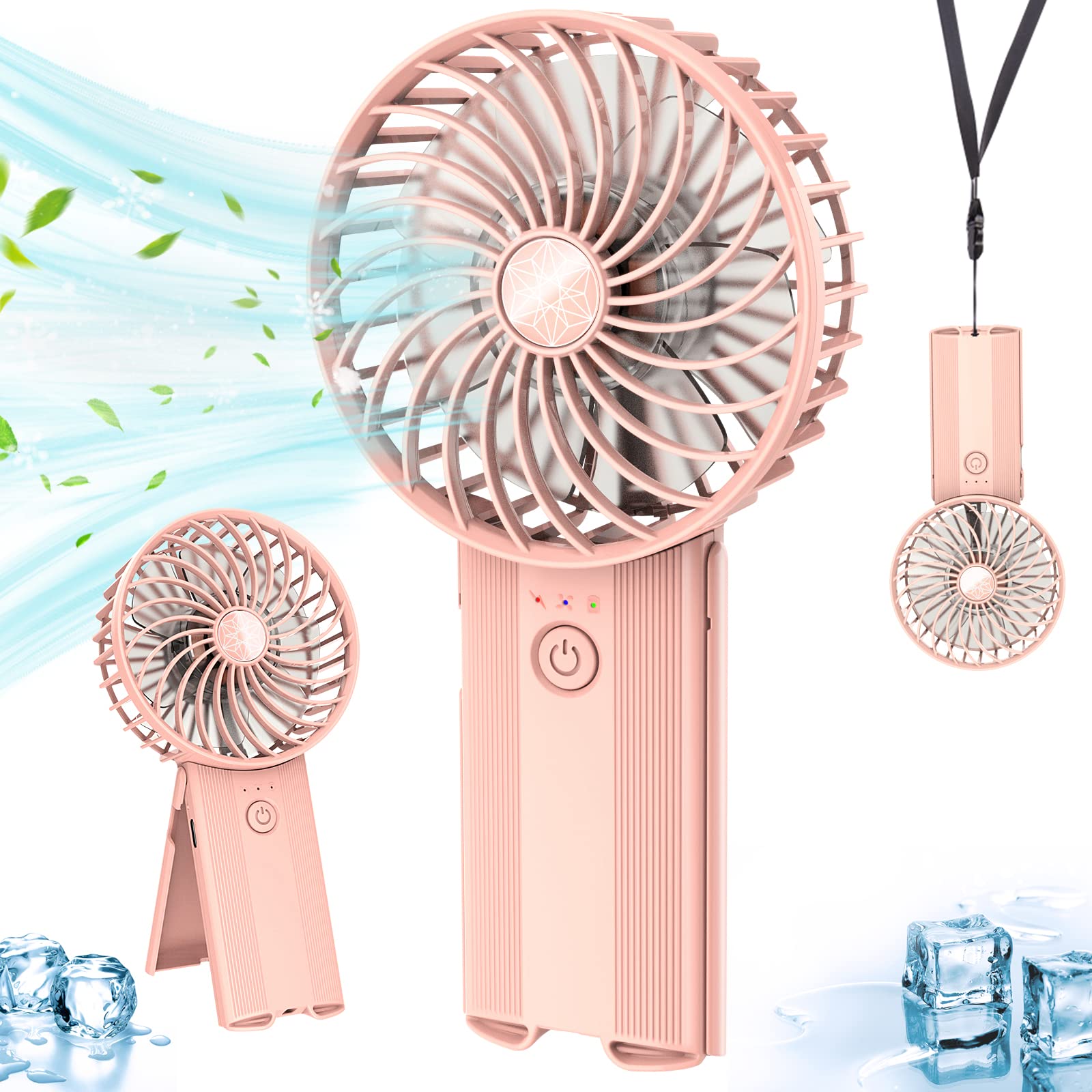 udodik Portable Hand Held Fan-Handheld Personal Fan Rechargeable with 4 Speeds,Super Quiet,16 Hours of Use-Perfect for Airplane Beach Travel,Office,Gifts for Women-Pink……