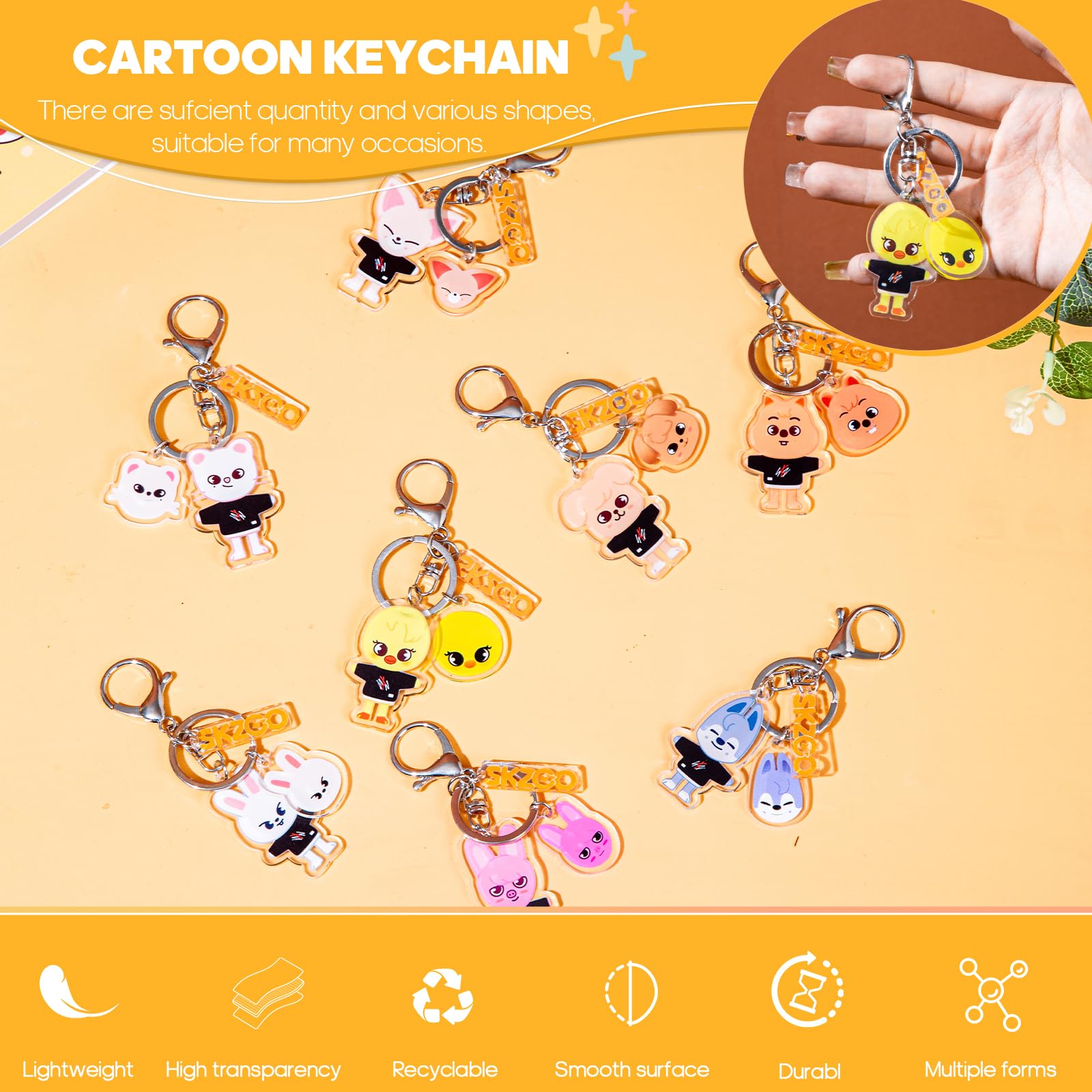 Feenmai Cartoon Keychain for Kids, Stray Kids Keychain Cute Animal Pendant, Acrylic Double Sided Pattern SKZ Backpack Pendant