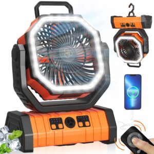 portable camping fan rechargeable with led lantern, 20000mah battery powered travel fan with 1-8 hour timing function, 270° head rotation, 4 speeds settings for tents, office, desk, camp and fishing