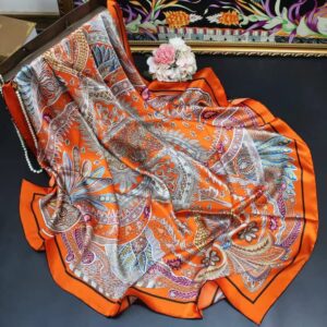 ANDANTINO 100% Pure Mulberry Silk Scarf 43" Large Square Lightweight Headscarf& Shawl–Women Hair Wraps-With Gift Packed (ORANGE)