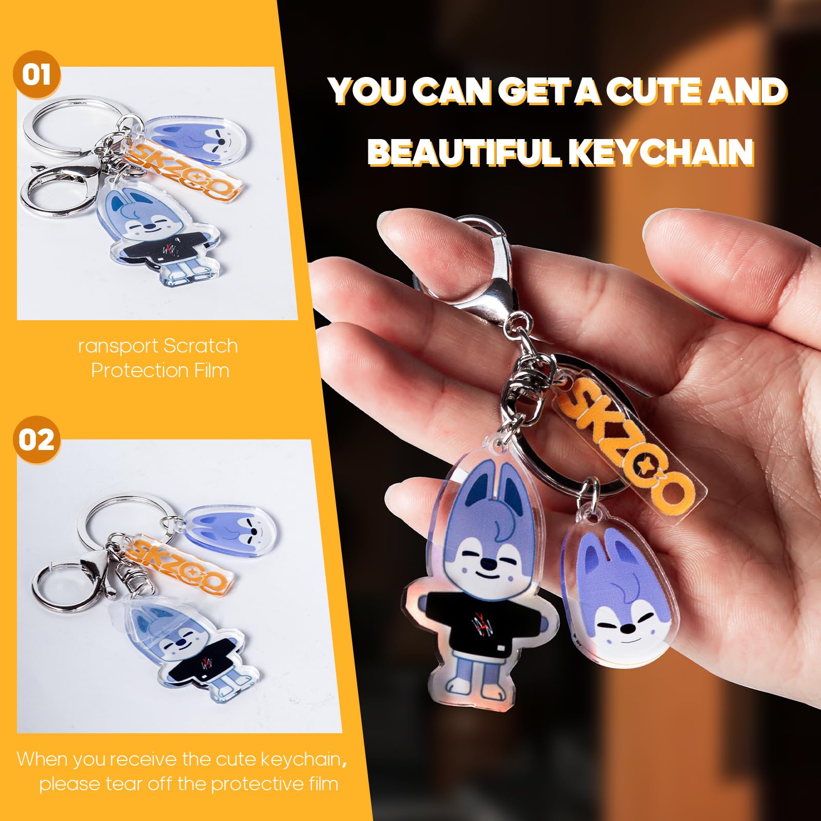 Feenmai Cartoon Keychain for Kids, Stray Kids Keychain Cute Animal Pendant, Acrylic Double Sided Pattern SKZ Backpack Pendant