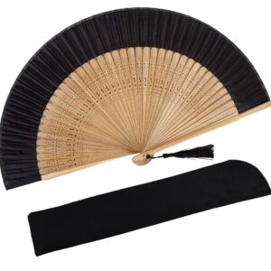 Amajiji 8.27"(21cm) Hand Held Bamboo Silk Folding Fan Hand Fan,Chinese/Japanese Charming Elegant Vintage Retro Style,Women Ladys Girls Best Gifts (Sexy Bamboo)