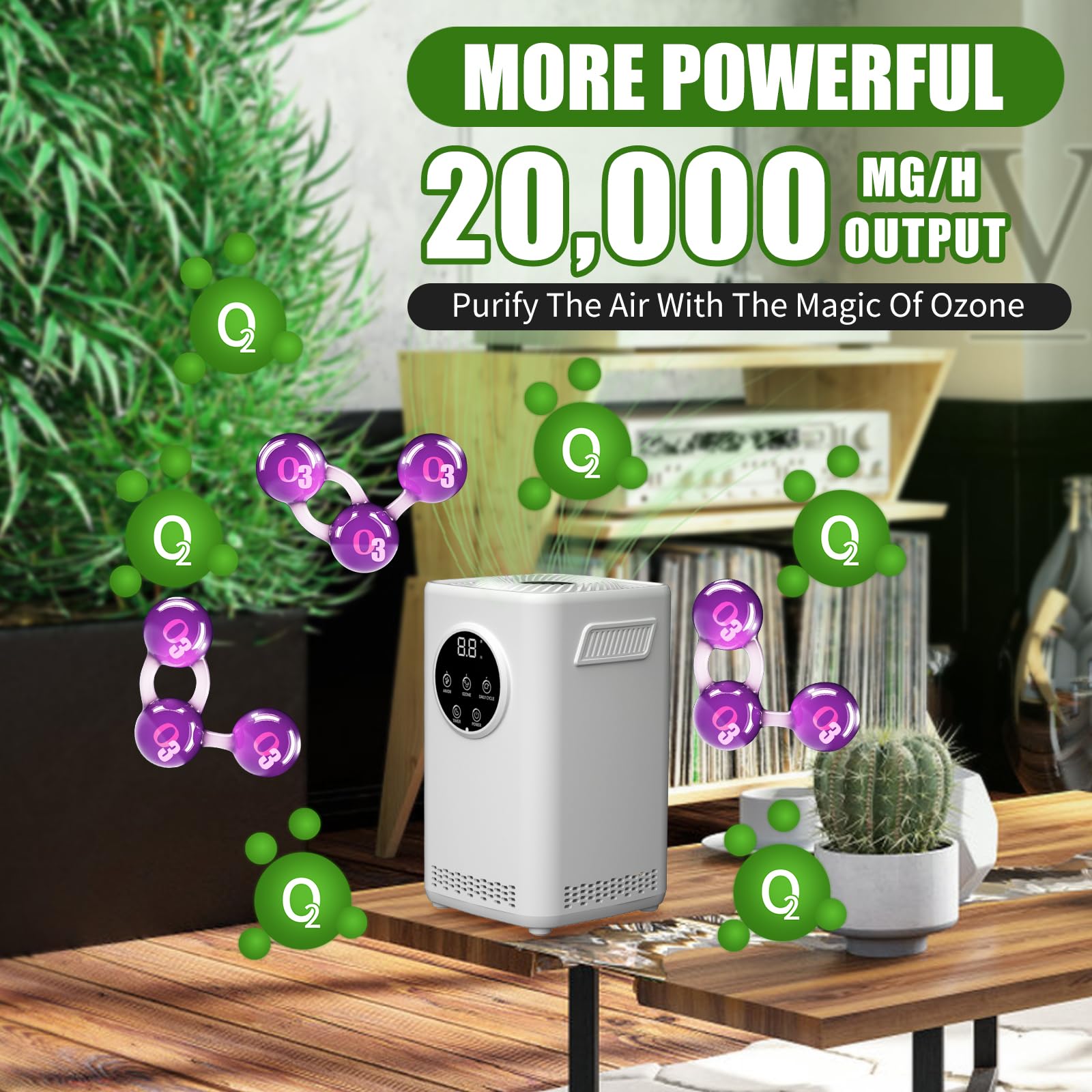 Tesiplz Ozone Anion Generator,15,000mg/h Digital Touch Controlled 3 Modes Odor Removal Machine O3 Ionizer Air Purifier Deodorizer for Home Car