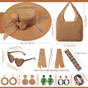 15 Pcs Women Straw Beach Hat and Straw Bag and Boho Hoop Drop Dangle Earrings Summer Sunglasses for Bohemia Women Beach Jewelry Sets