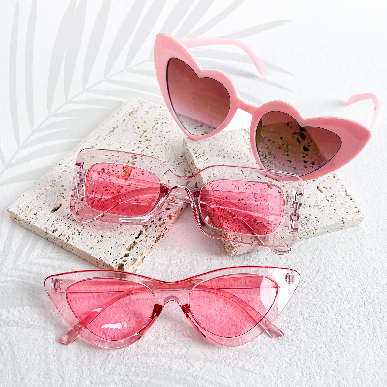 SUNOVELTIES 12 Mixed Clear Pink Style Sunglasses Retro Party Favors Bulk Classic Eyewear Costume Glasses for Women