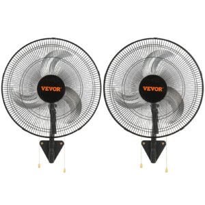 vevor 18 inch wall mount fan oscillating, 3-speed high velocity max. 4000 cfm industrial wall fan for indoor, commercial, residential, warehouse, greenhouse, workshop, etl listed, 2-pack