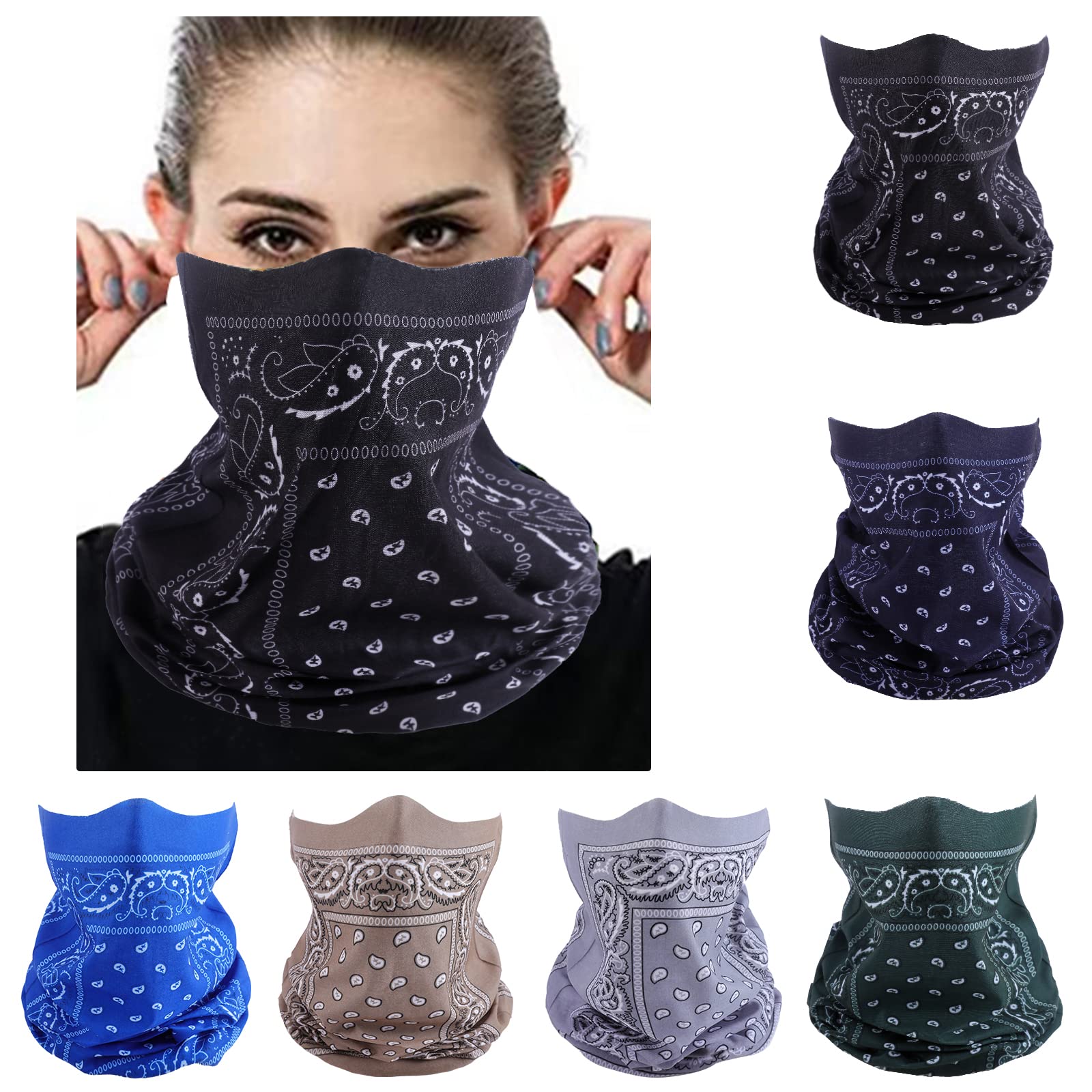 6PCS Gator Masks Tube Bandanas Paisley Neck Gaiter Outdoor Face Mask Seamless Headband Magic scarf High Elastic Face Cover Head Wraps Balaclava with UV Resistance for Yoga Hiking Running