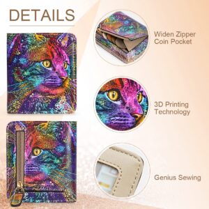 APHISON Womens Wallet, Slim Small Wallet for Women RFID Wallet Women Cartoon Microfiber Leather with ID Credit Card Holder Zipper Coin Pocket Bifold Compact Wallet Cat